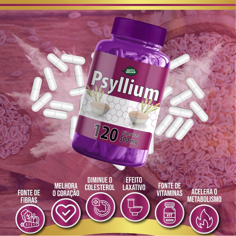 Psyllium 120 cápsulas 500mg | Shopee Brasil