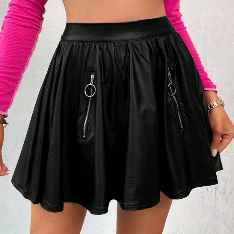 saia rodada preta goth egirl c fivela couro fake shein | Shopee Brasil