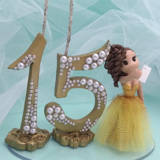 topo de bolo vela 15 anos debutante Topper dourado self | Shopee Brasil