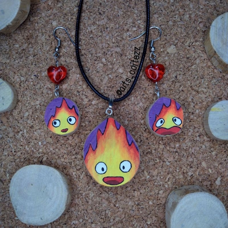 Conjunto Calcifer Ghibli castelo animado Brinco Colar Artesanal Otaku ...