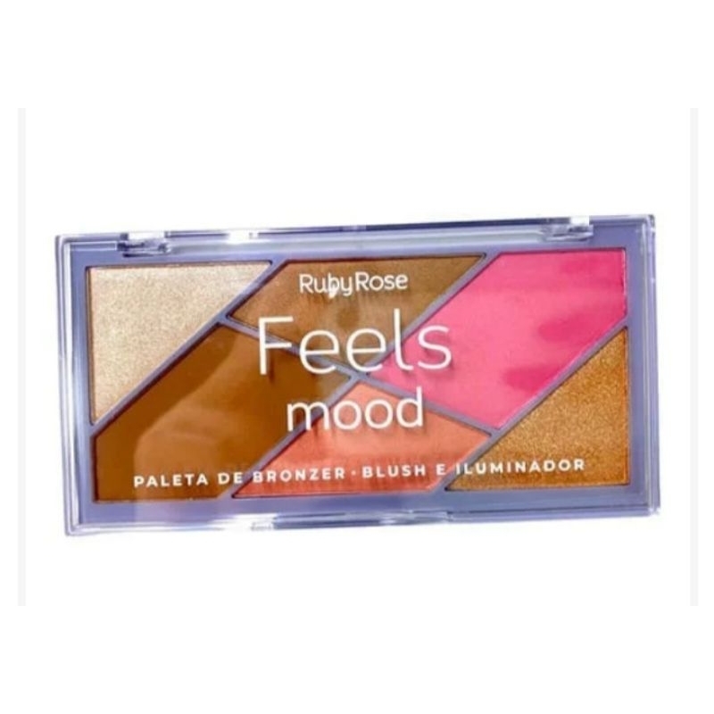 PALETA DE BRONZER, BLUSH E ILUMINADOR FEELS MOOD RUBY ROSE HB-7528 | Shopee Brasil
