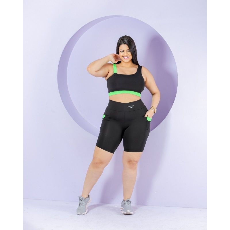 Conjunto Short Com Bolso + Top Extra Fitness Midi Plus Size / Moda ...