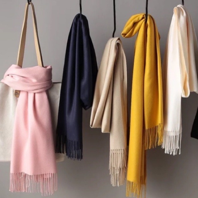 Lenço Longo Cachecol Feminino Echarpe Tipo Pashmina Cor Lisa Com Borla ...