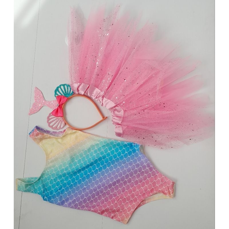 Fantasia infantil sereia arco ires kit 3 pçs tiara body saia tule bebê ...