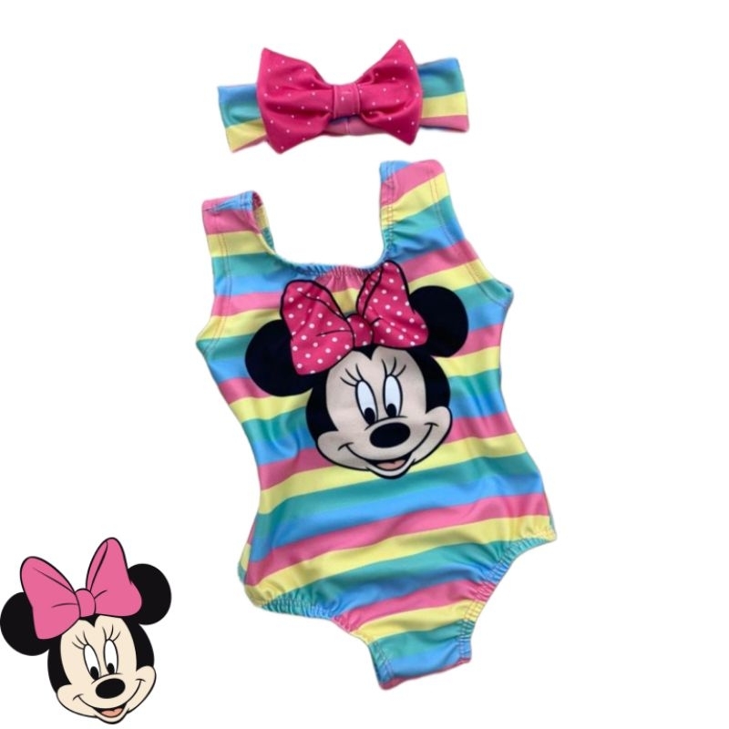 Maiô Infantil Menina Natação Mesversario Bebê Personagem com Faixa Laço ...