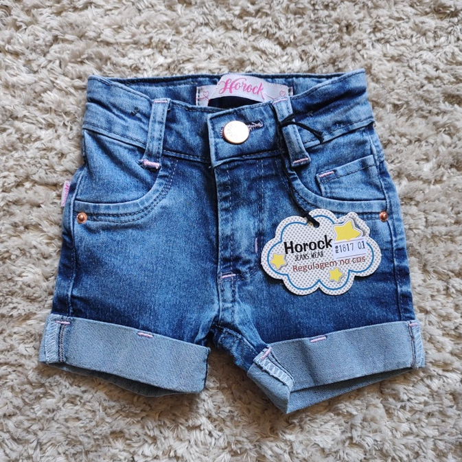 Short Jeans Feminina bebê Com Regulagem no cós- Tam 1 ao 3 Ref. 1817 ...