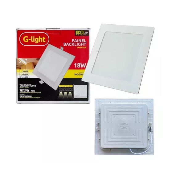 Painel Backlight Ecoled Quadrado Embutir 18w 6500k - G-light | Shopee Brasil