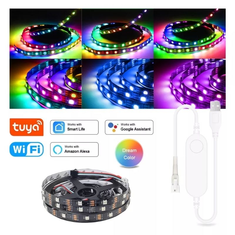Fita Led Wifi 5m Tuya ws2812b rgb 5050 usb casa inteligente alexa ...
