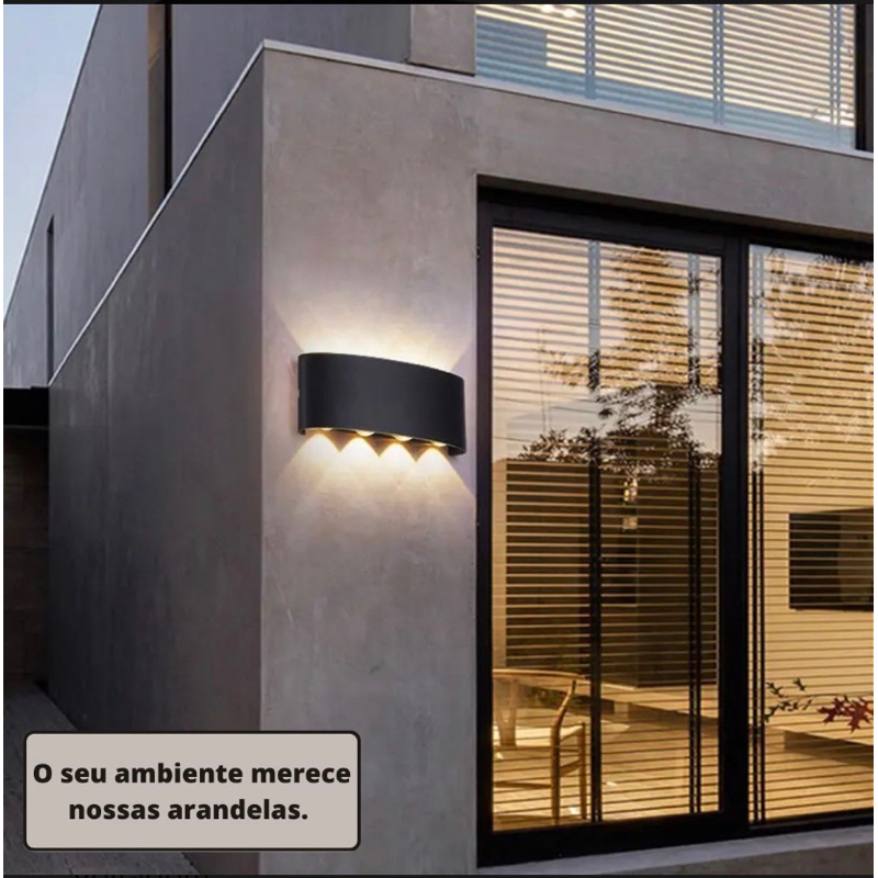 Arandela De Parede 8 Fachos Luminaria Meia Lua Led Branco Quente 3000k 8w Cor Preto Bivolt ...