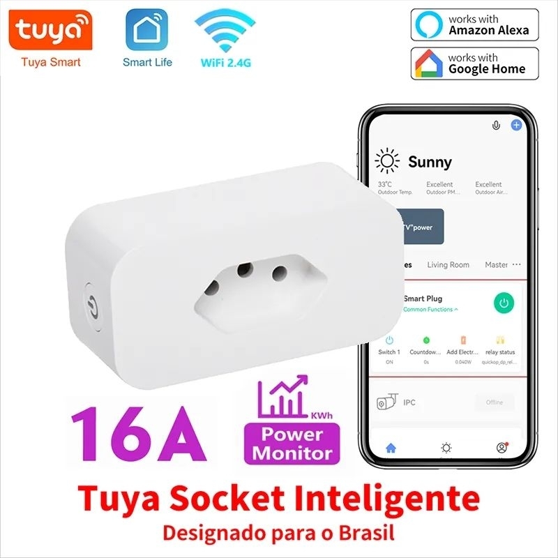 Tuya 16A plug inteligente wifi brazil com monitor de energia google ...