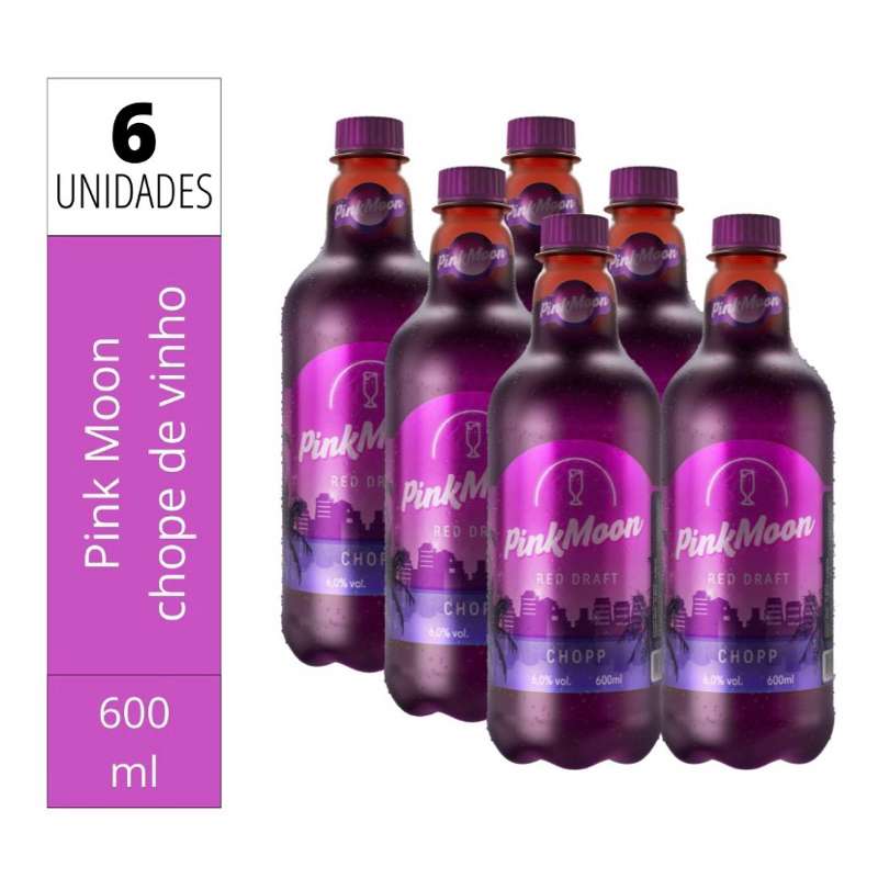 Kit 06 Unidades Chopp De Vinho Pink Moon 600ml Pet | Shopee Brasil