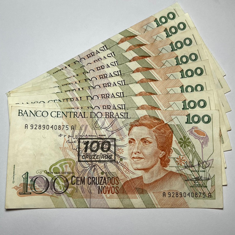 C 211 Cedula do Brasil 100 Cruzados Novos com Carimbo 100 Cruzeiros ...