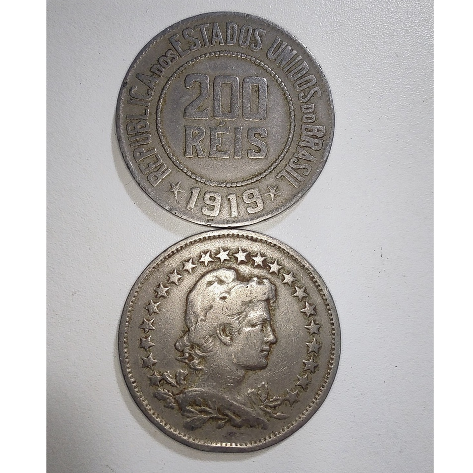 Moedas de 200 Réis de 1918, 1919, 1920, 1921, 1922, 1923, 1924, 1925, 1926, 1927, 1928, 1929 ...