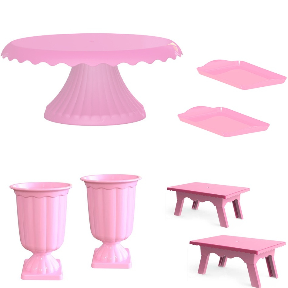 Kit Boleira Cake Renda 19cm - 2 Vasos Grego 2 Mesinhas e 2 Bandejas ...