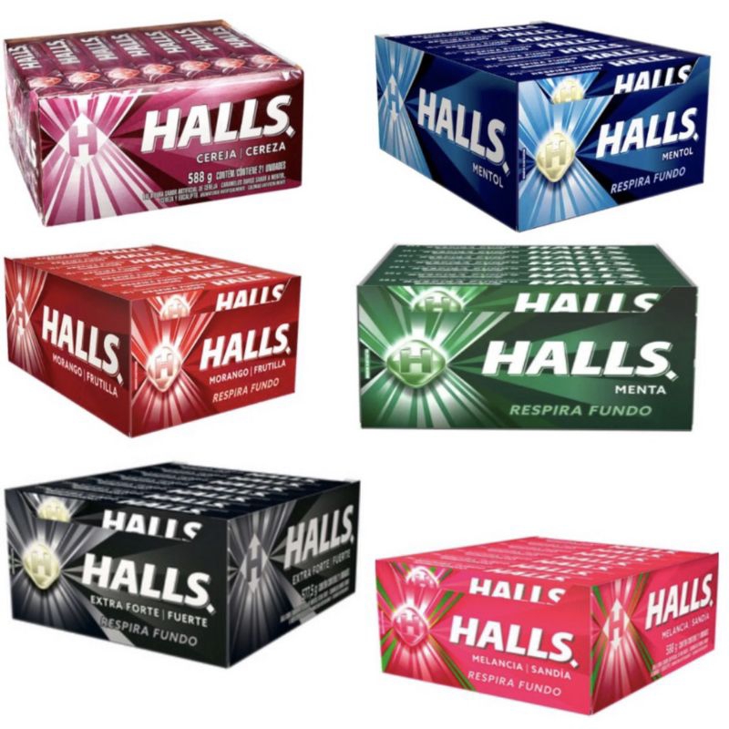 Caixa Bala Halls sabores variados com 21 unidades Extra forte Mentol ...