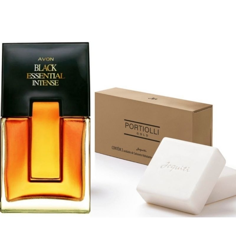 PERFUME BLACK ESSENTIAL INTENSE 100ML AVON + CAIXA DE SABONETE ...