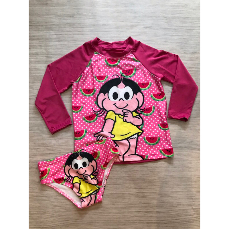 Roupa de banho infantil Magali kit 2 peças menina blusa manga longa UV ...