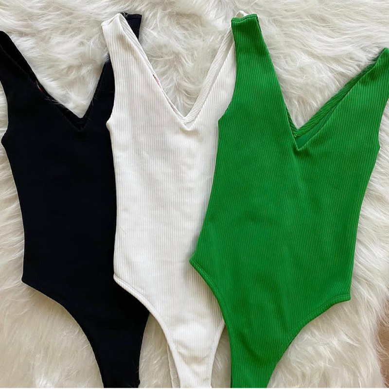 Body Bory feminino Canelado forrado decote V com feixo preto | Shopee ...