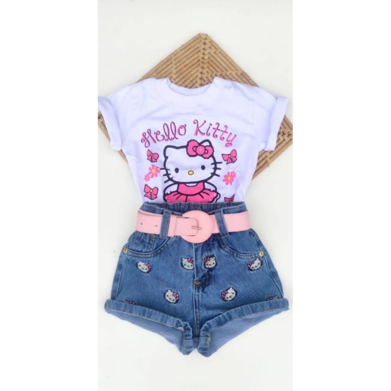 conjunto hello kitty,short jeans infantil,conjunto infantil,hello kitty ...