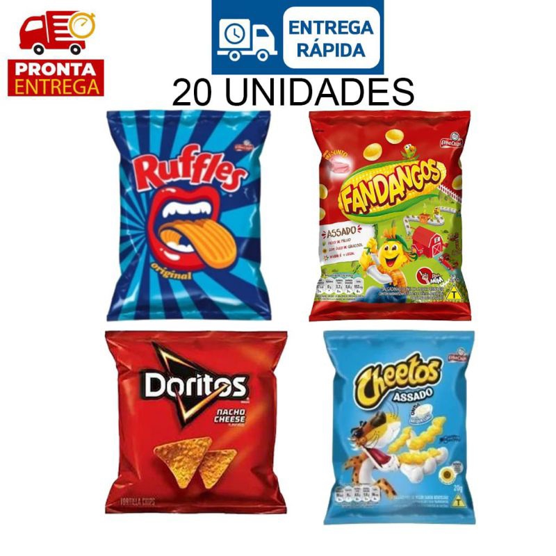 Kit c/ 20 Mini Salgadinhos Elma Chips Sortidos - Ruffles, Cheetos, Fandangos e Doritos (Leia a ...