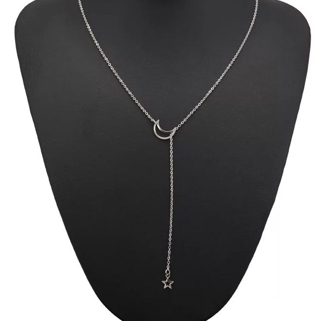 LINDO COLAR PRATA PINGENTE LUA E ESTRELA FEMININO CHOKER GRAVATINHA LONGO MAXI TENDÊNCIA - Corre ...