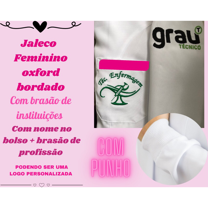JALECO FEMININO BORDADO COM PUNHO LOGO DE INSTITUIÇÃO | Shopee Brasil
