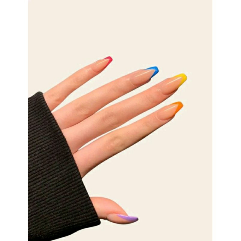 Shein 24 Unhas Postiças Decoradas Colorblock com Adesivos Autocolantes ...