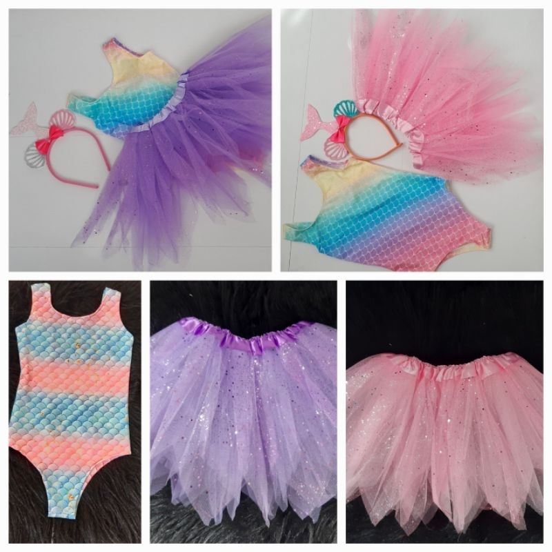 Fantasia infantil sereia arco ires kit 3 pçs tiara body saia tule bebê ...