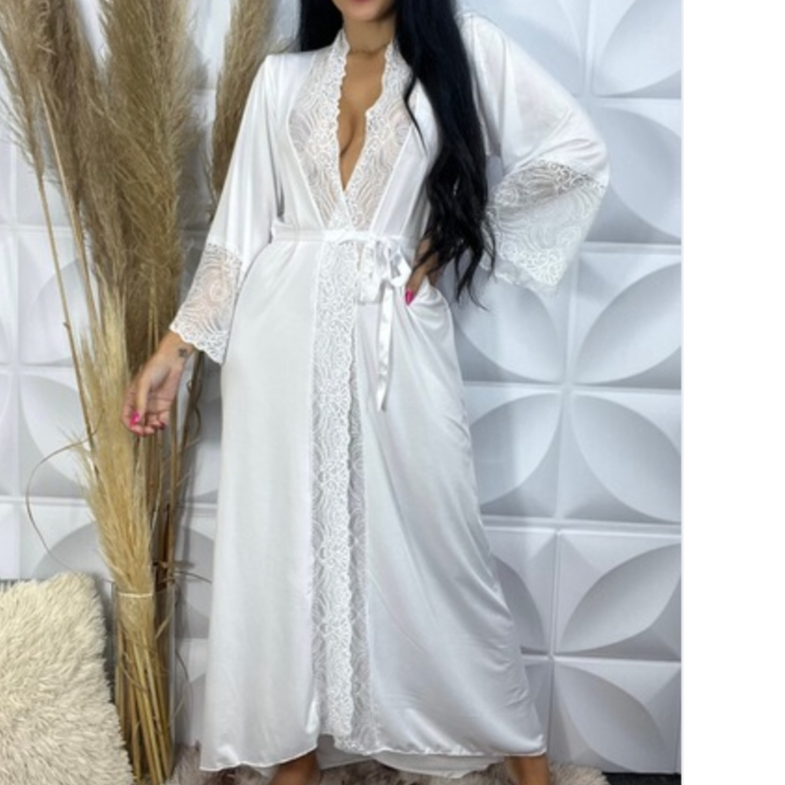 Robe Longo e Curto com Renda Luxo Kimono Roupão Sobretudo Comprido ...