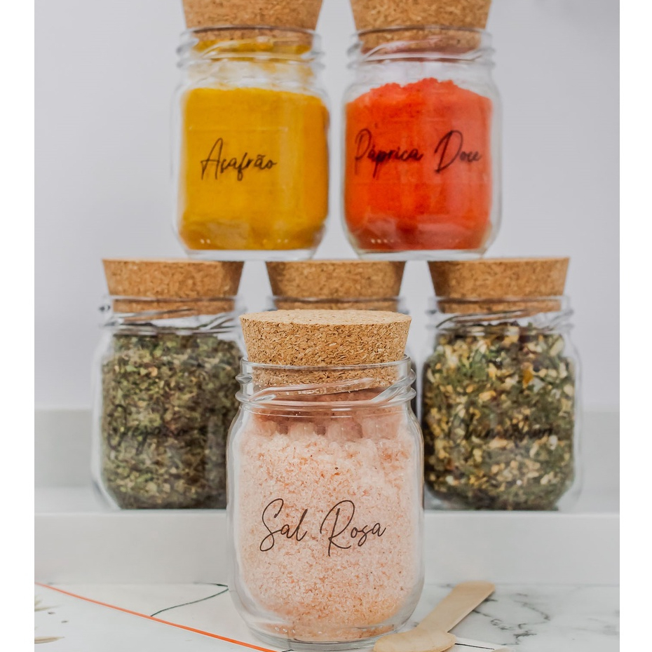 Kit 10 Potes de Tempero 200ml + Cartela de Temperos com 30 Adesivos ...