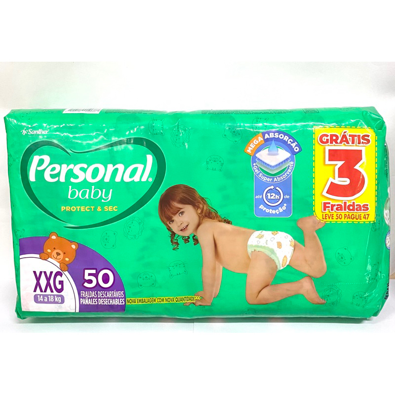Fralda Personal Baby Pacote Hiper XXG 14 a 18kg - 50 unidades | Shopee ...