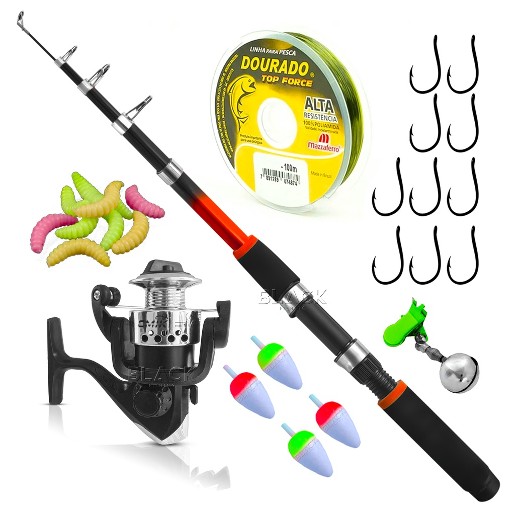 Kit Pescaria Completo Vara Mais Molinete e Acessórios Selecione a Cor ...