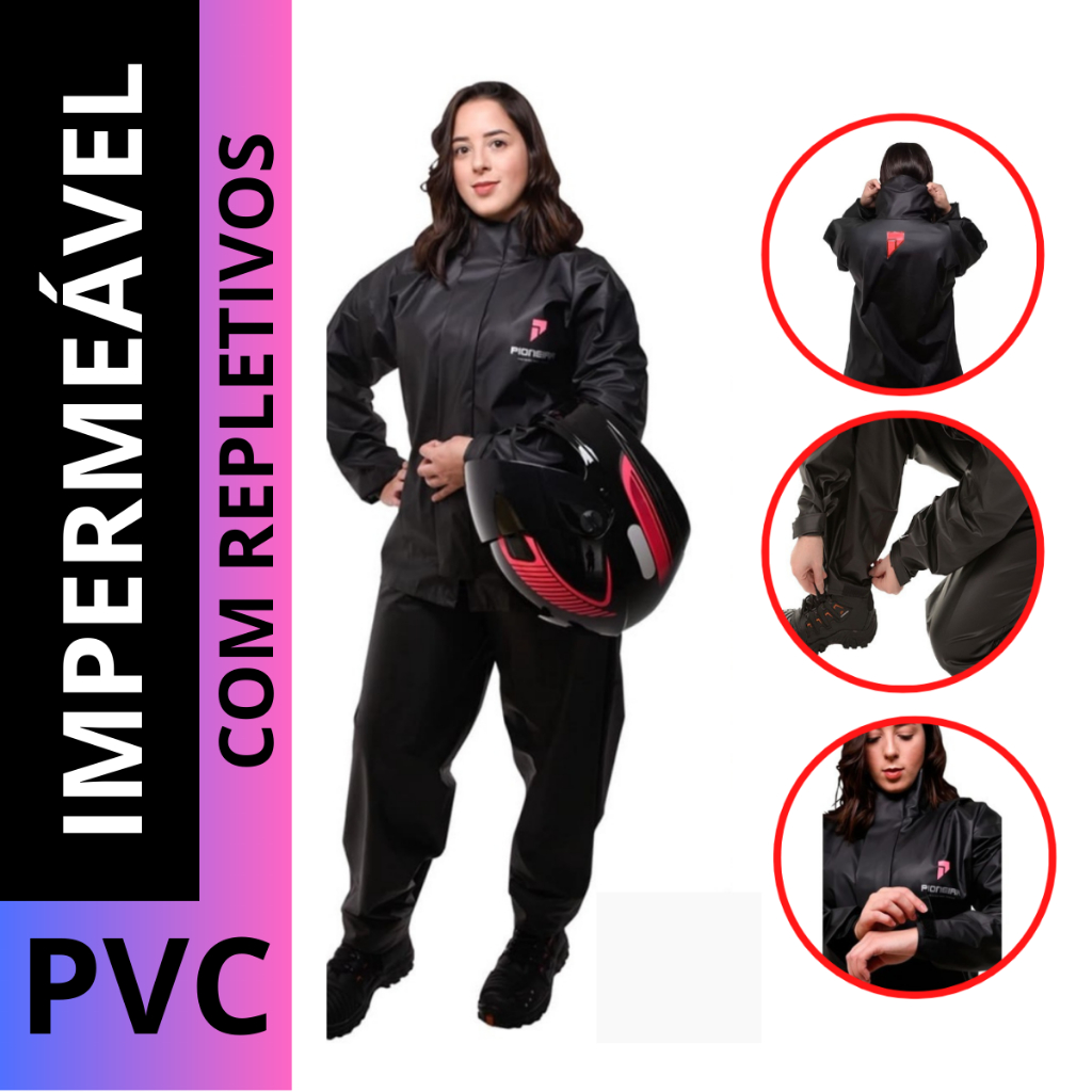 Conjunto Capa Roupa de Chuva Pioneira PVC Feminina Rosa Motoboy ...