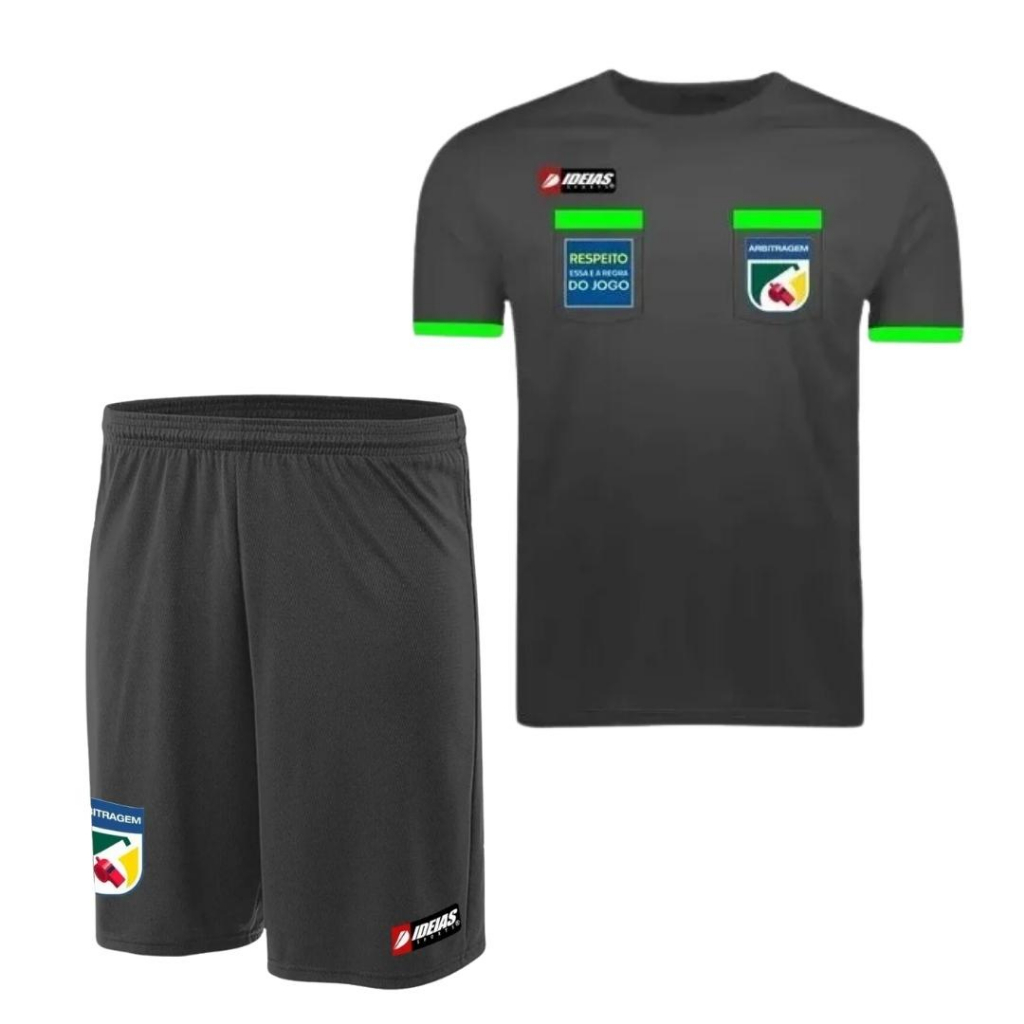 Kit 1 Camisa de Arbitro Preta Esportiva + 1 Short Arbitragem Futebol ...