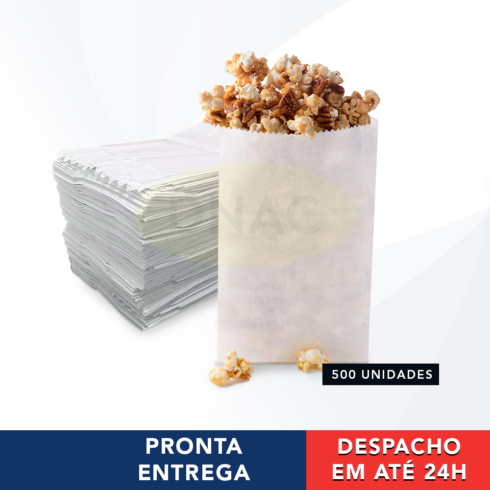Saco de Papel Kraft Branco Liso Para Pipoca 1Kg Com 500 Unidades 14cm X ...