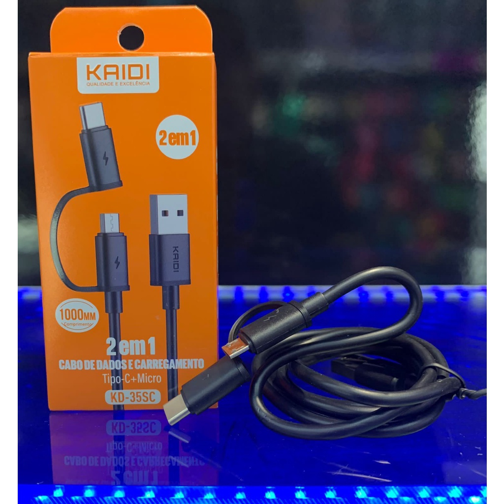 Cabo De Dados E Carregamento 2in1 Tipo-c + Micro Usb Kaidi | Shopee Brasil