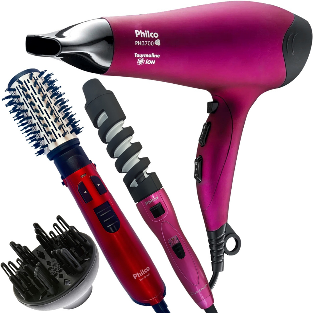 Secador De Cabelo Difusor E Escova Rotativa E Modelador Kit | Shopee Brasil