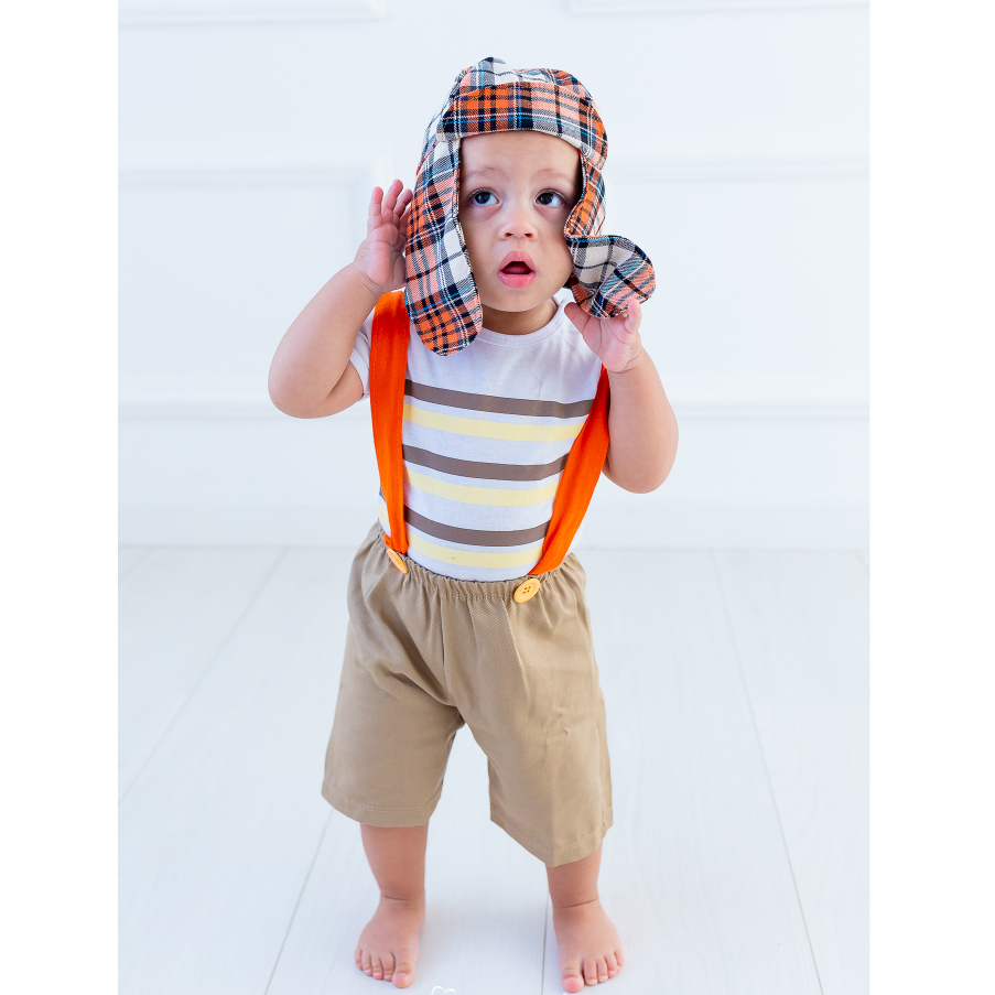 Conjunto Fantasia Chaves Bermuda e suspensório. 3 peças. Roupa tematica ...