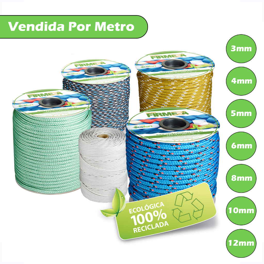 Corda Poliester Vendida Por Metro Colorida 3mm - 4mm - 5mm - 6mm - 8mm - 10mm - 12mm | Shopee Brasil