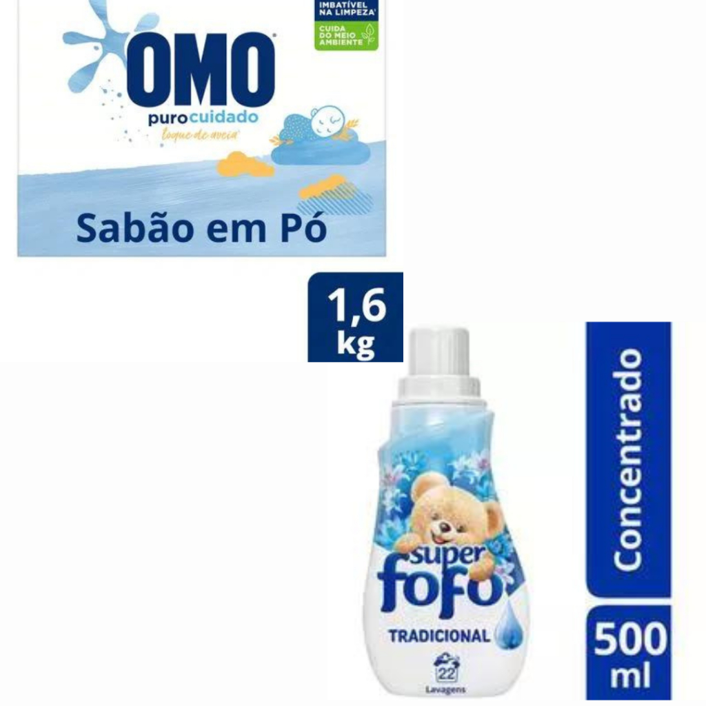 Kit Sabão em Pó Omo Puro Cuidado 1,6 kg + Amaciante Concentrado ...