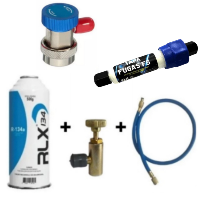 Kit Recarga Gás Automotivo Completo R134a 500g + Tapa Fugas - Faz a Boa!