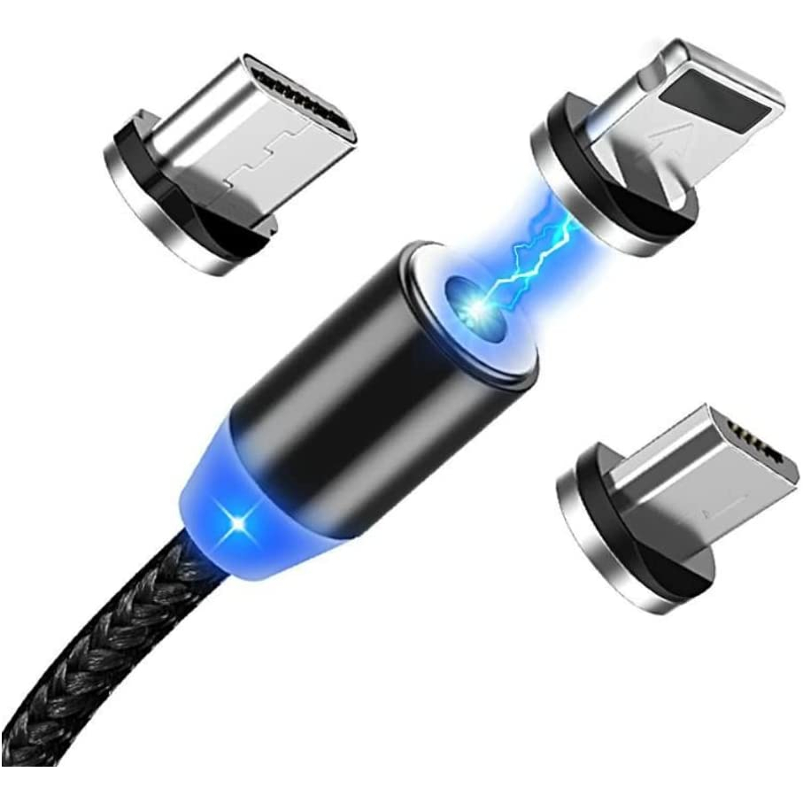 Cabo Carregador "Magnético 3 Em 1" Tipo C Lightning Micro Usb Girátorio 360 Graus Iphone Samsung ...