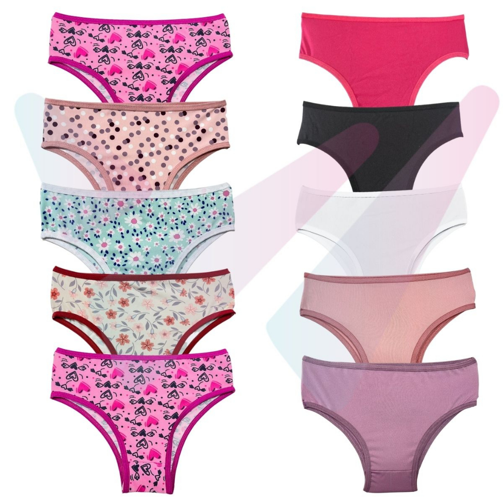 Kit 5 Calcinha Infantil Microfibra Colorida Estampada Lisa Roupa Menina ...