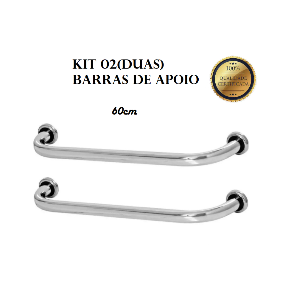 kit 02 Barras de apoio de 60cm, suporte para Banheiro Idoso/Deficiente ...