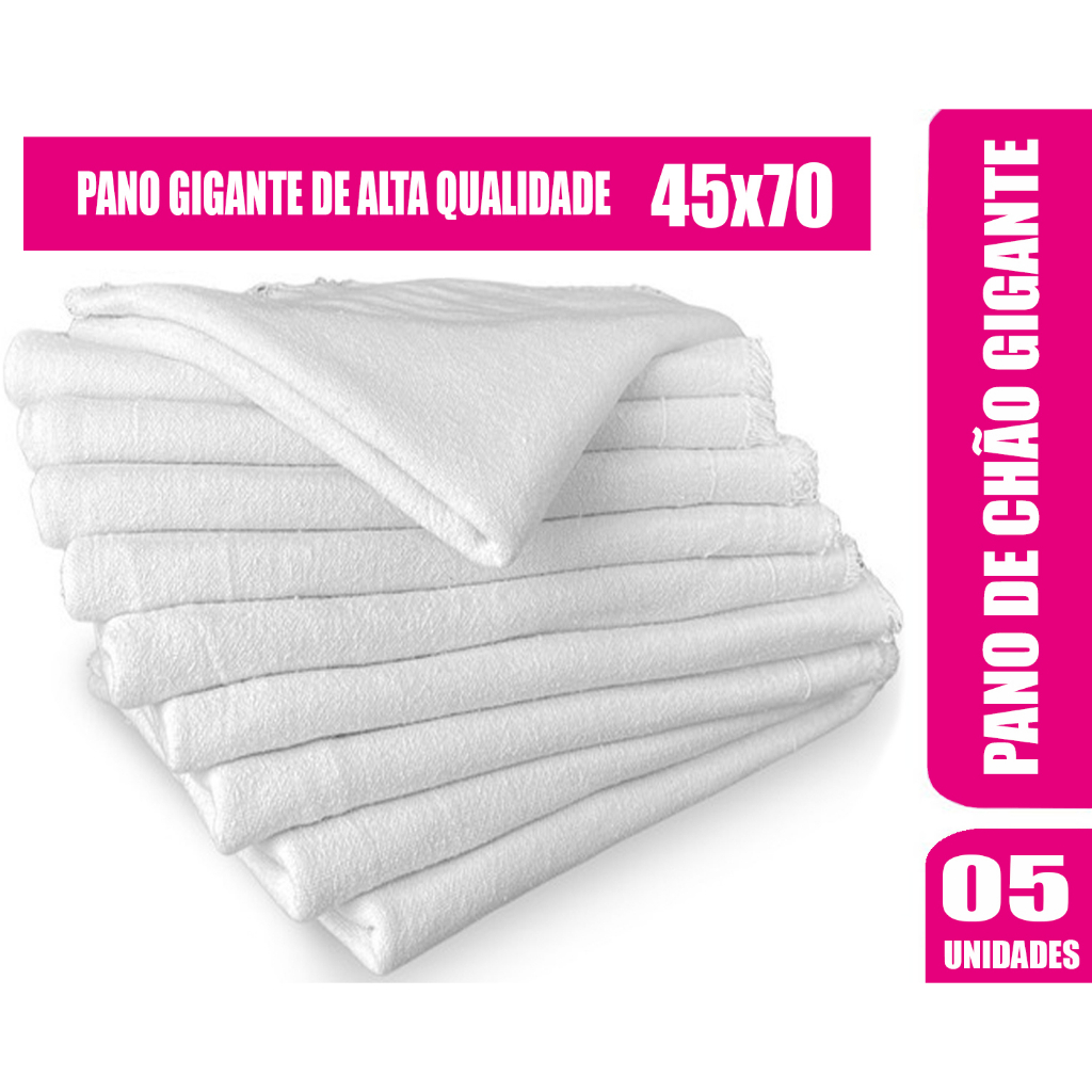 Pano de Chão Branco Alvejado Kit C/05 Grande 45x65 Ensacado Trama ...