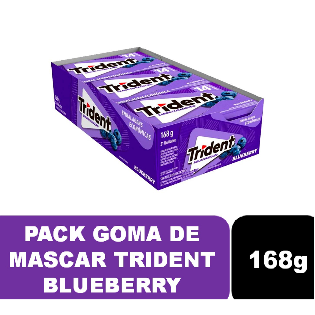 Display 353g (c/ 12un) Goma de Mascar Blueberry Trident 14un de 25,5g ...