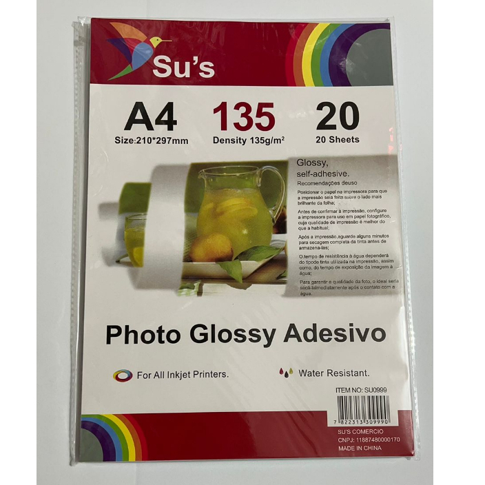 Papel Fotográfico Adesivo 135g Glossy A4 20 folhas - Corre Que Ta Baratinho
