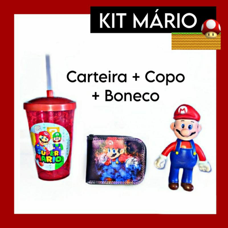 Carteira + Boneco + Copo Super Mario Kit presente para meninos ...