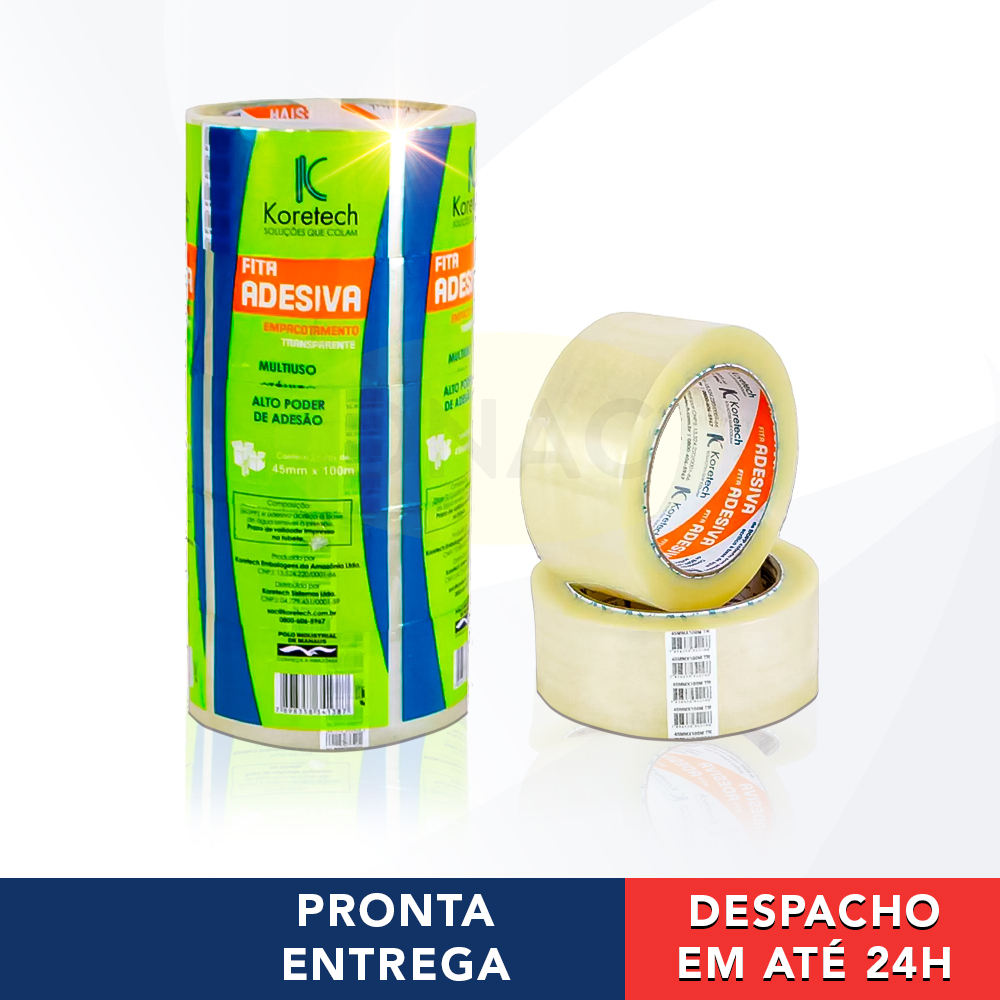 Fita Adesiva Transparente Larga Forte 45mm x 100m Para Embalagem E ...