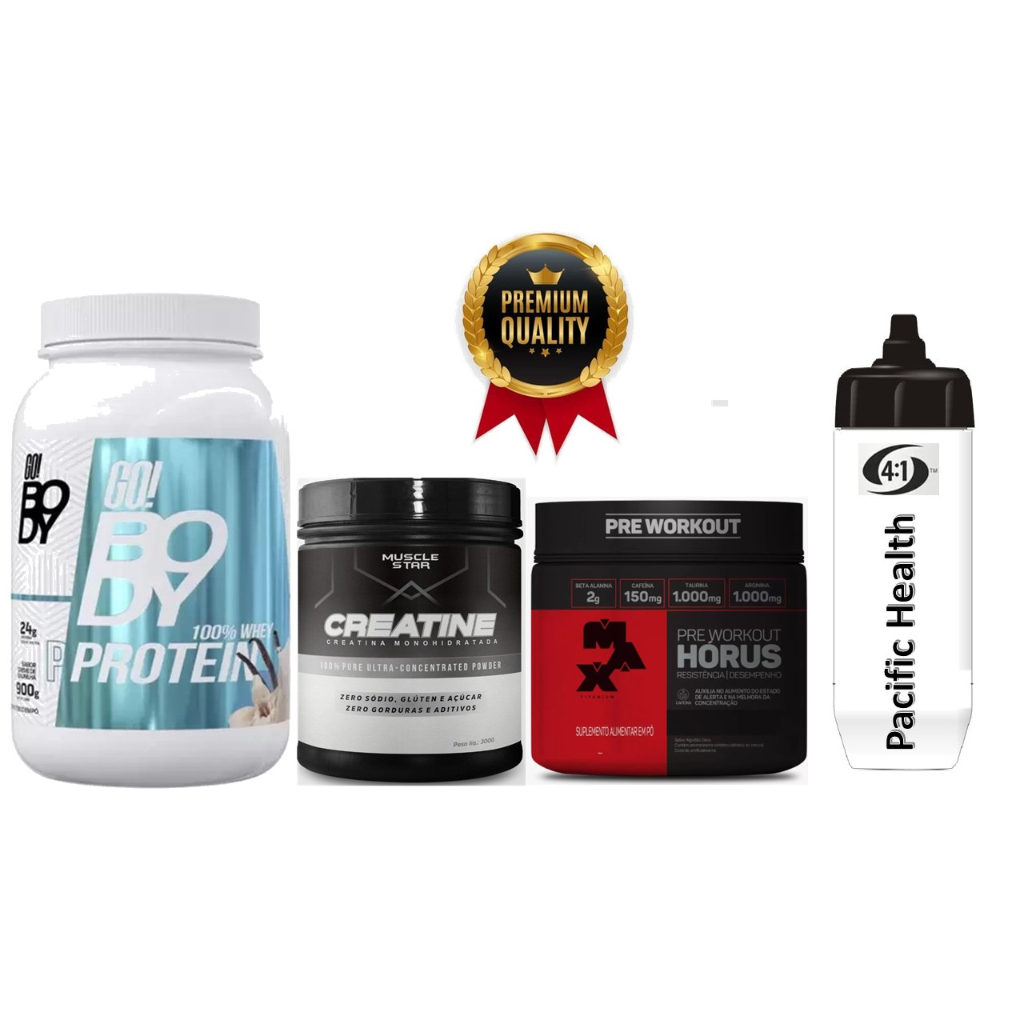 Whey Protein 900g + Pre Treino Horus + Creatina 300g + Squeeze | Shopee ...